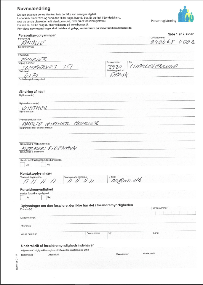 Registrering i PERSON - Navneændring - Ansøgning på papir – P-Supportforum